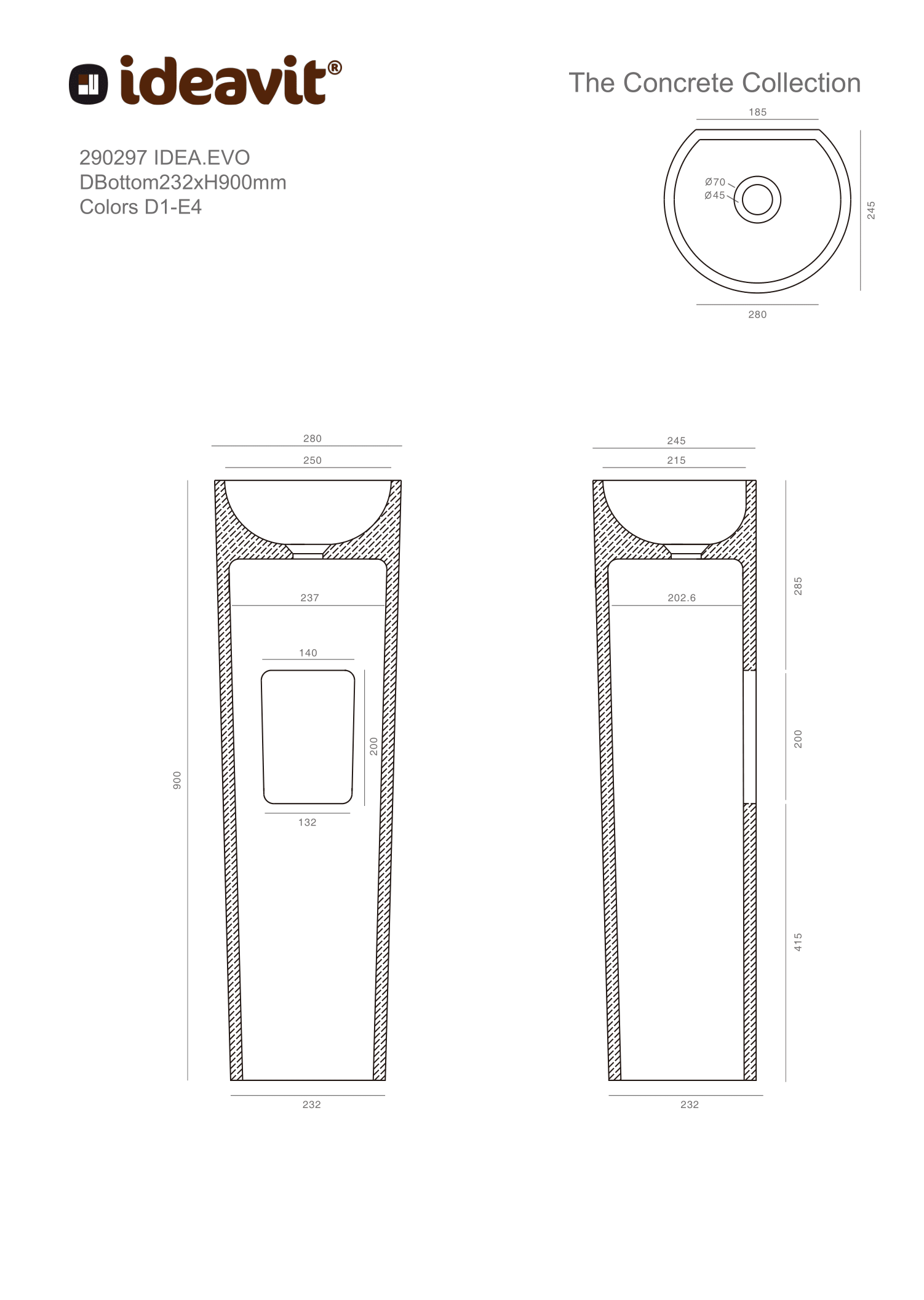 Ideavit IDEA EVO-E4 terrazzo wastafel op voetstuk - Solid Surfaces