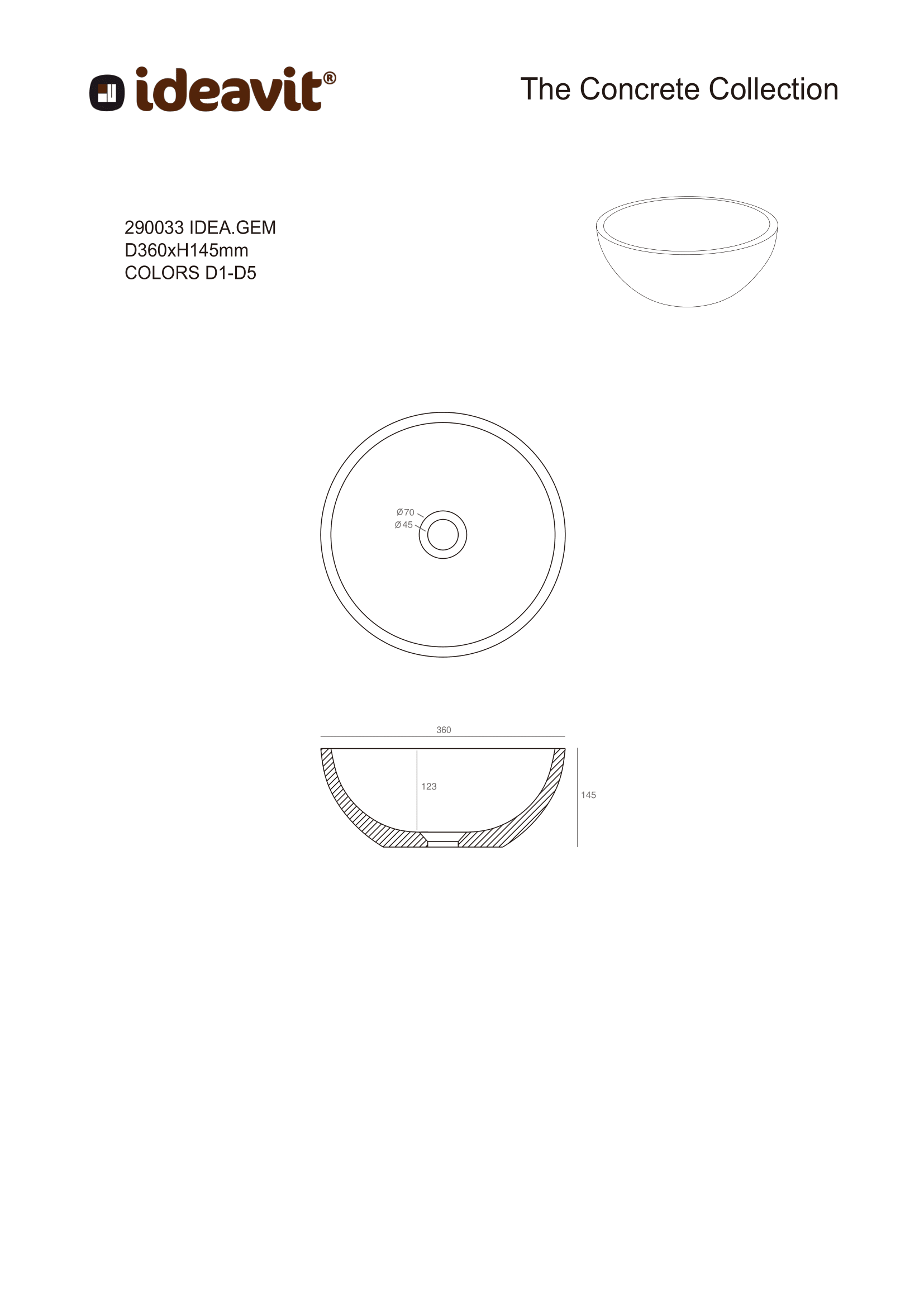 Ideavit IDEA GEM-D5 betonnen vrijstaande waskom - Solid Surfaces