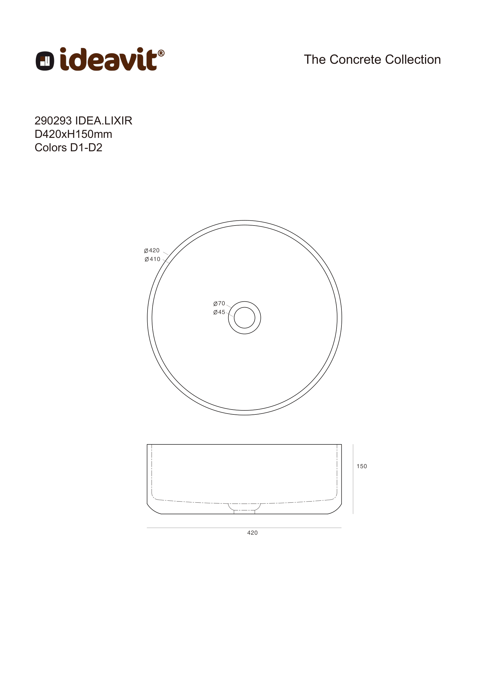 Ideavit IDEA LIXIR-D2 betonnen vrijstaande waskom - Solid Surfaces