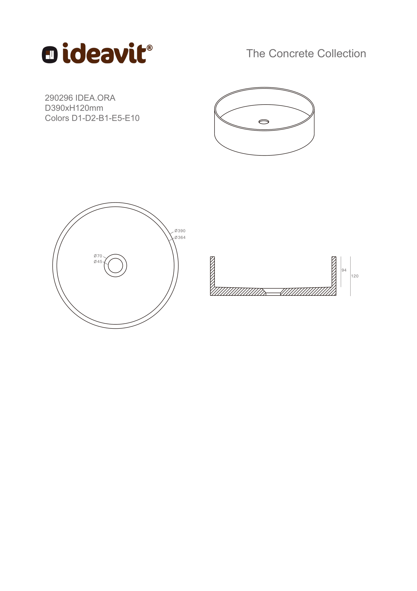 Ideavit IDEA ORA-B1 betonnen vrijstaande waskom - Solid Surfaces