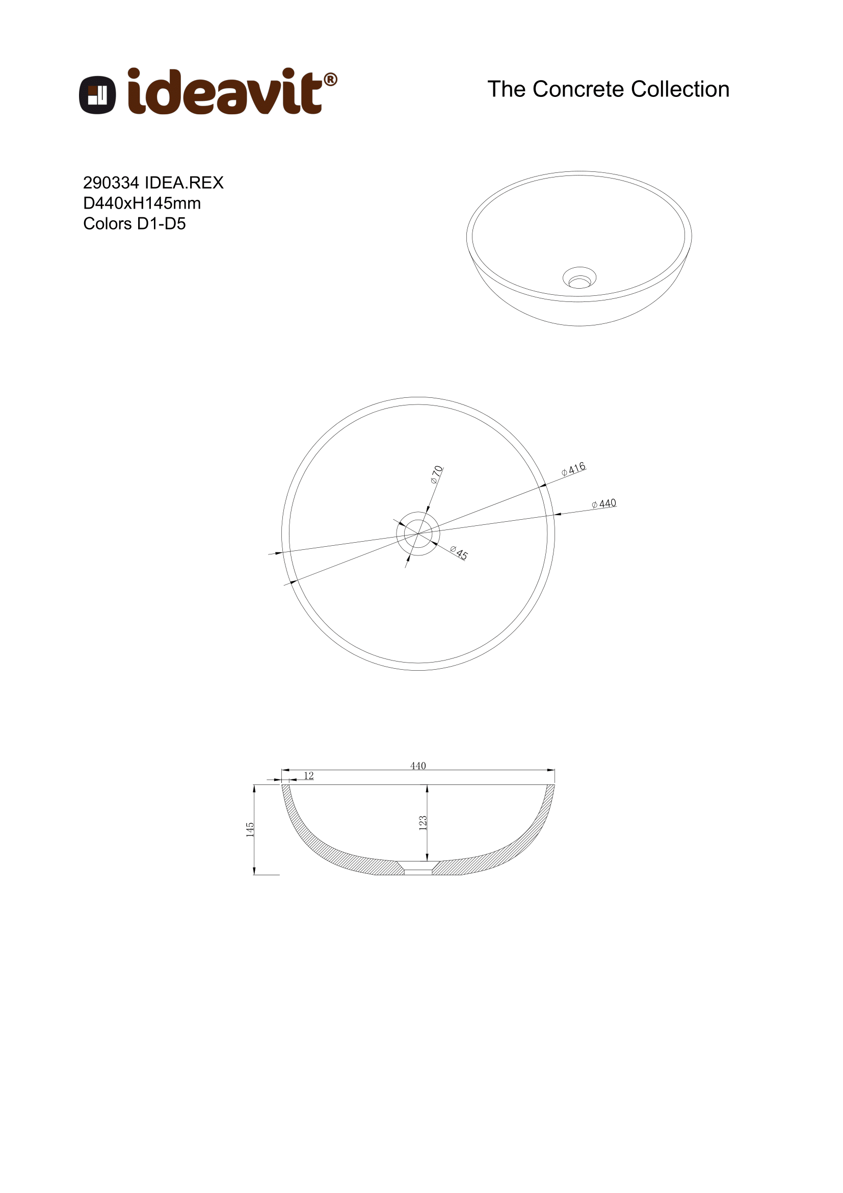 Ideavit IDEA REX-D5 betonnen vrijstaande waskom - Solid Surfaces