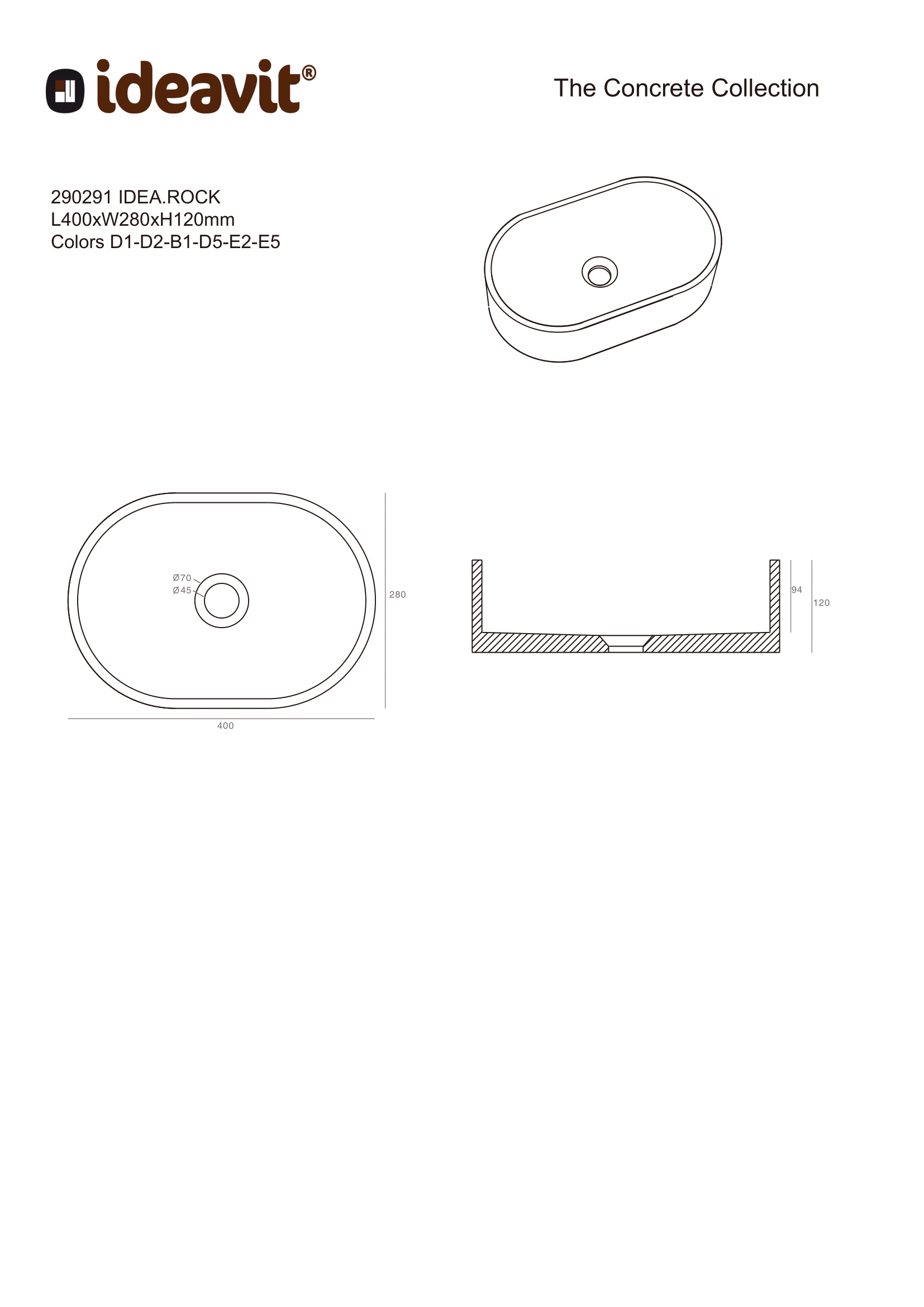 Ideavit IDEA ROCK-E2 terrazzo vrijstaande wastafel - Solid Surfaces