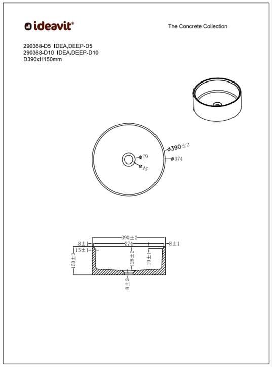 Ideavit IDEA DEEP-D10 betonnen waskom - Solid Surfaces