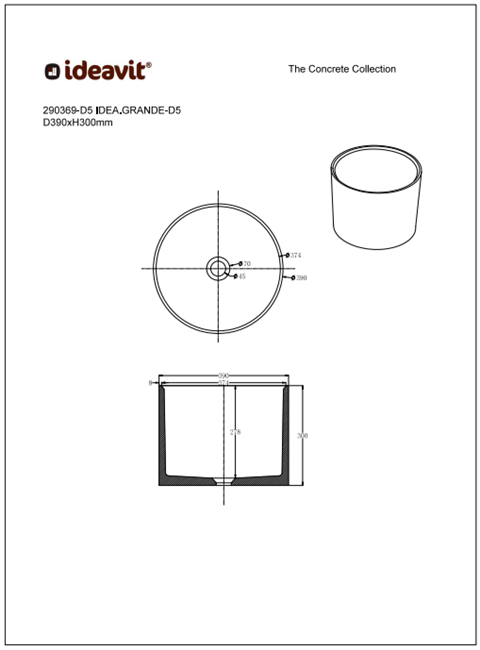 Ideavit IDEA GRANDE-D5 betonnen waskom - Solid Surfaces